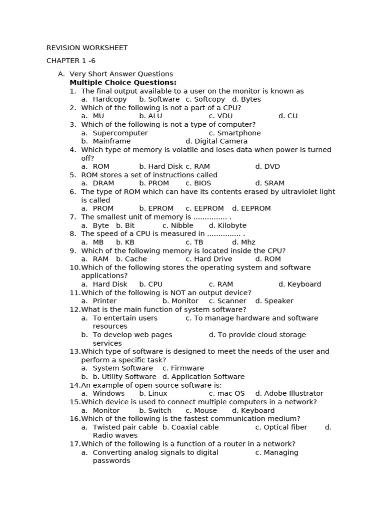 Revision Worksheet Class 9 | PDF