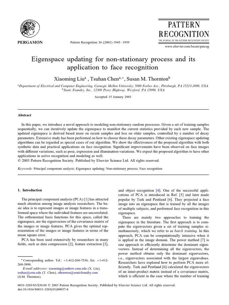 Eigenspace Updating For Non Stationary Process and Its Application To Face Recognition | PDF