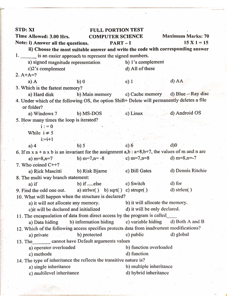 11th Computer Science 3rd Revision Test 2023 2024 Questions With Answer ... 11th Computer Science 3rd Revision Test 2023 2024 Questions With Answer ...