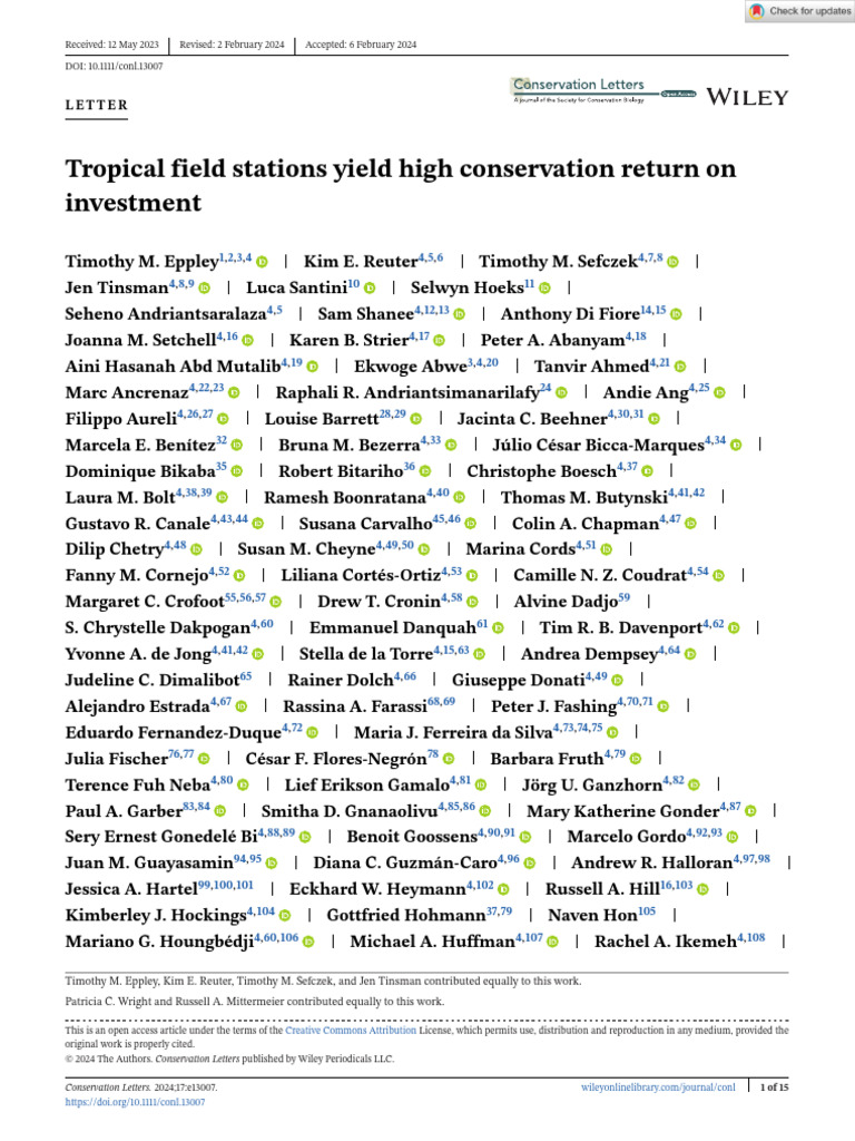 Conservation Letters - 2024 - Eppley - Tropical field stations yield ...