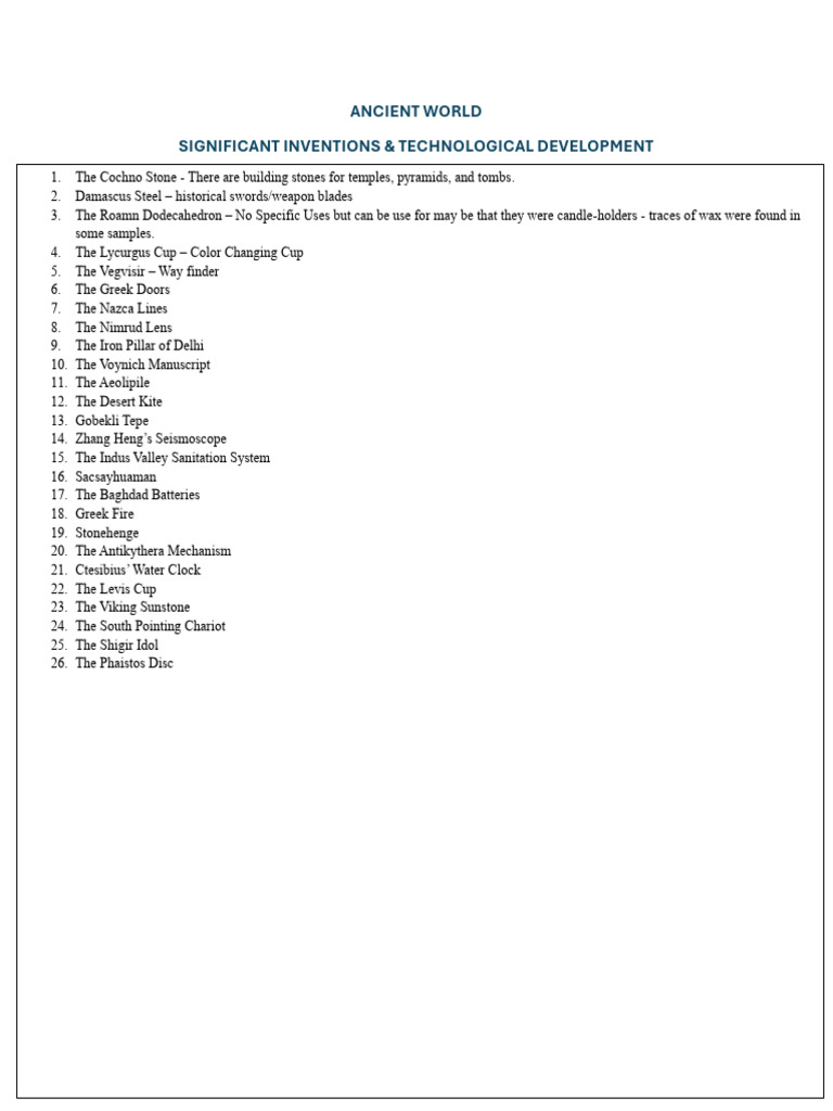 Ancient World Inventions | PDF