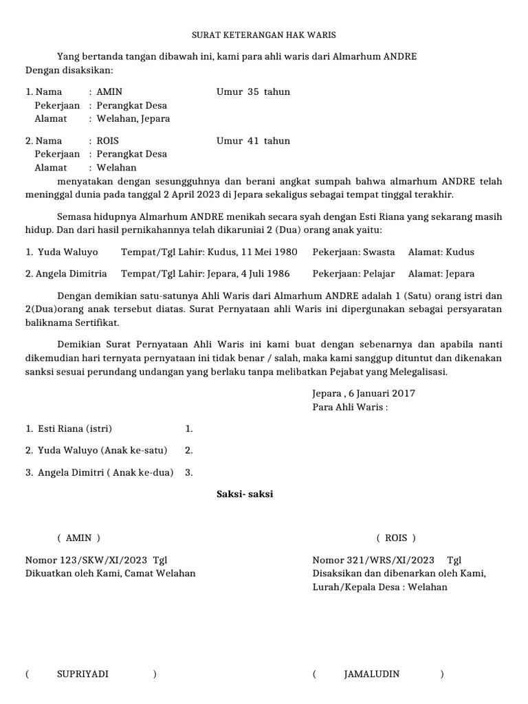 Surat Keterangan Hak Waris | PDF