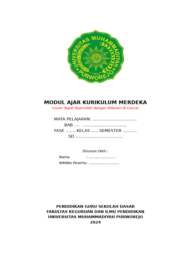 Template Modul Ajar PGSD UMP | PDF