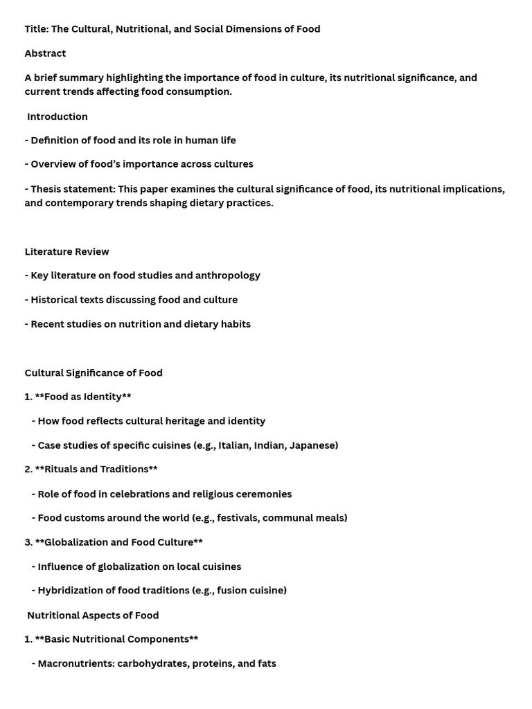 Sure! Here's An Outline For A Research Paper Focused On Food, Covering ...