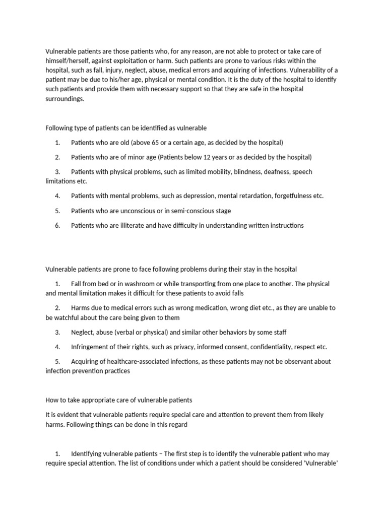 CARE OF VULNERABLE PATIENT | PDF