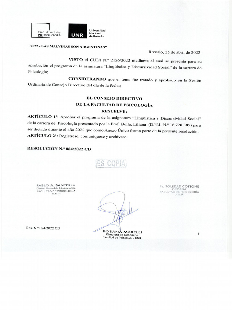 Lingüística y Discursividad Social (Resol. 084-22CD) | PDF