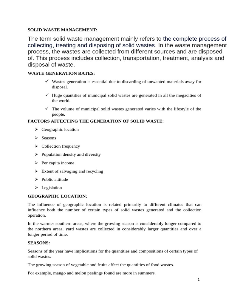 Unit 2 SOLID WASTE MANAGEMENT | PDF
