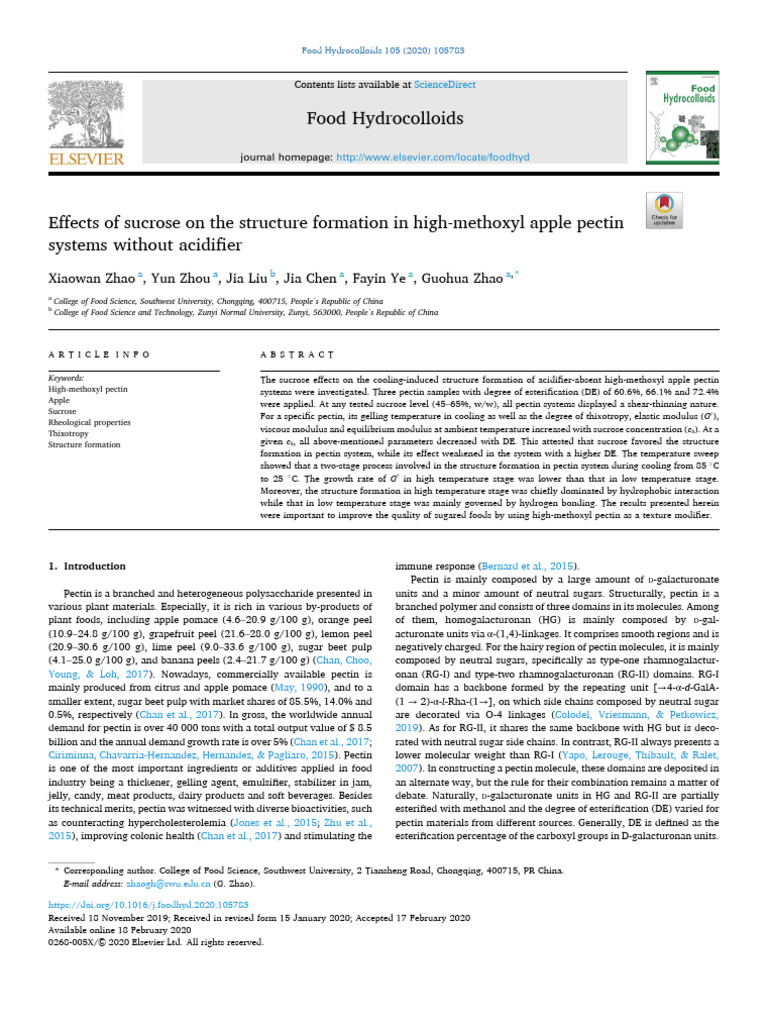 Effects of Sucrose On The Structure Formation in High-Methoxyl Apple ...