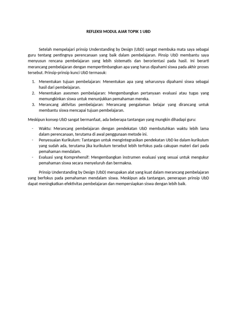 Refleksi Modul Ajar Topik 1 Ubd | PDF