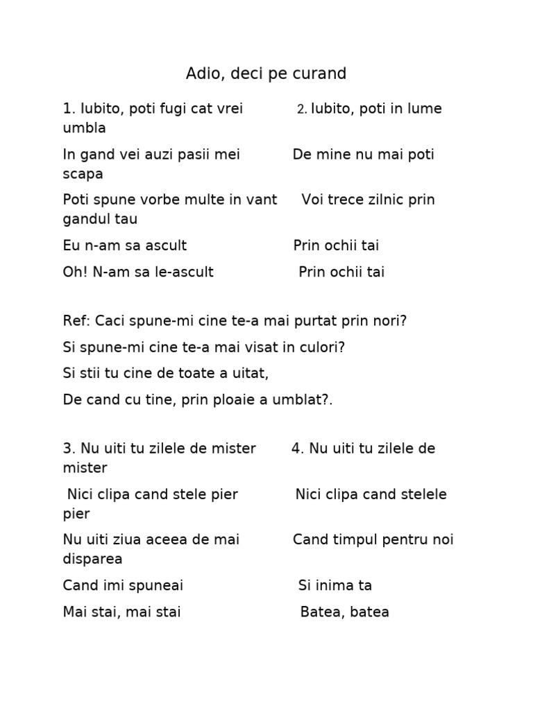 Adio, Deci Pe Curand | PDF