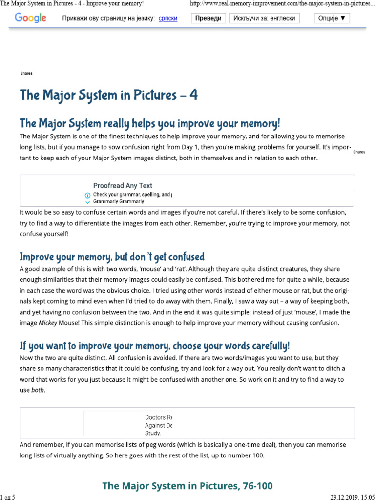 The Major System in Pictures - 4 - Improve Your Memory! | PDF
