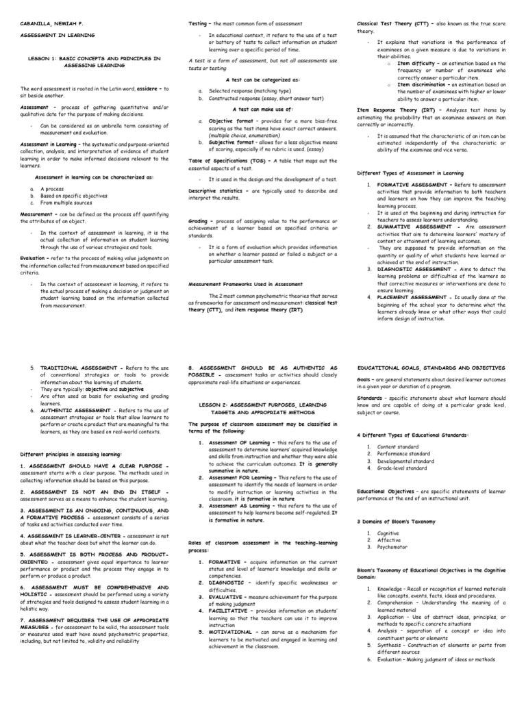 24 25 Assessment in Learning | PDF