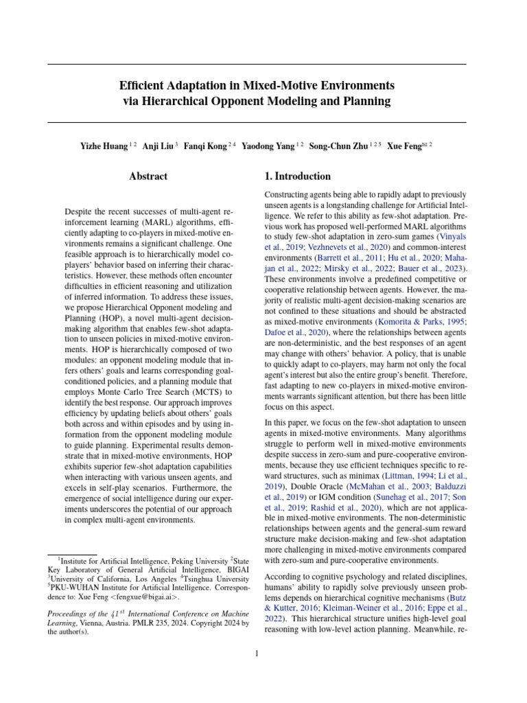 Efficient Adaptation in Mixed-Motive Environments Via Hierarchical Opponent Modeling and ...