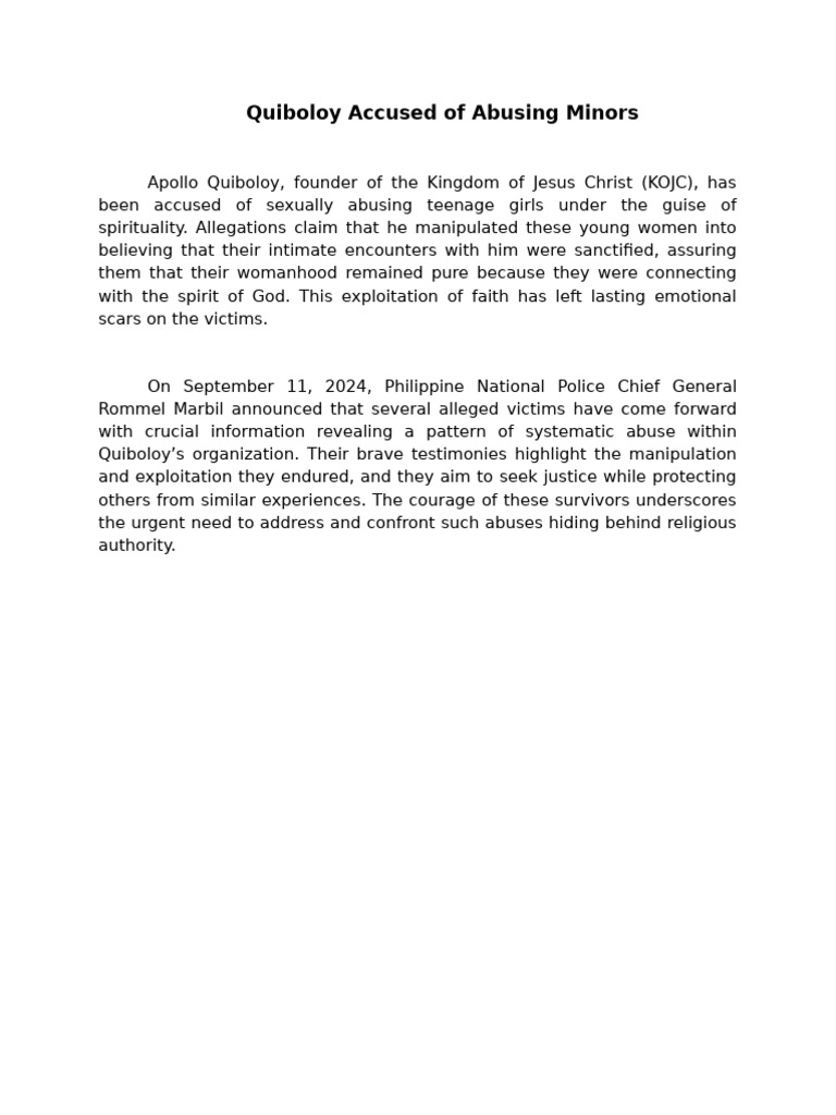 Quiboloy Issue - Zyruh | PDF