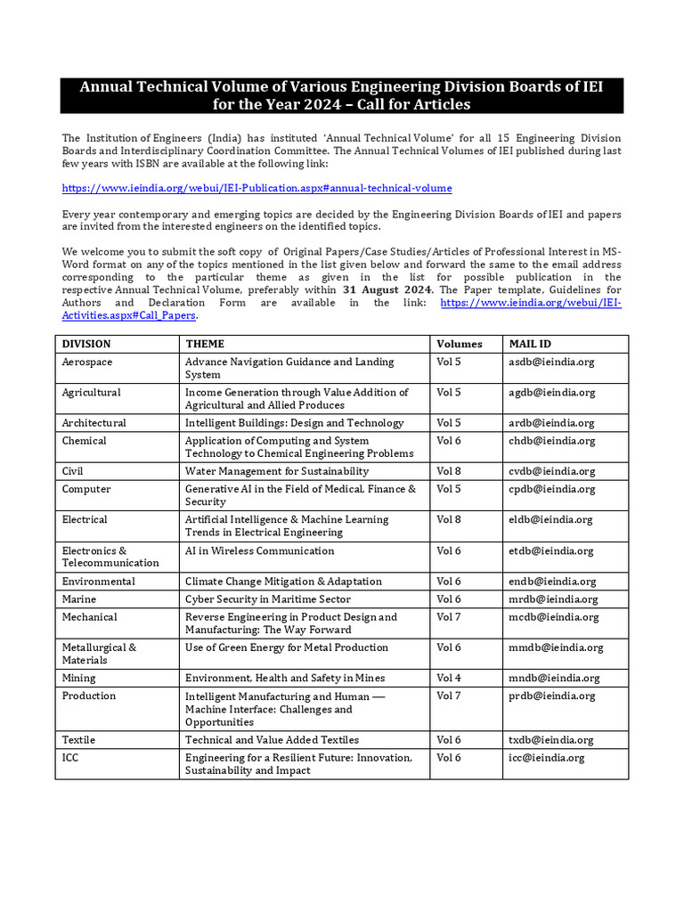 Call For Papers For ATV | PDF | Engineering | Technology & Engineering