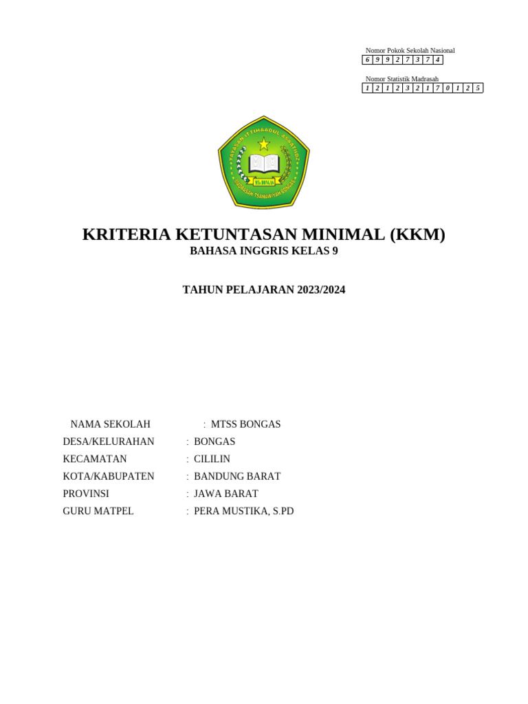 COVER KKM Kls 9 | PDF
