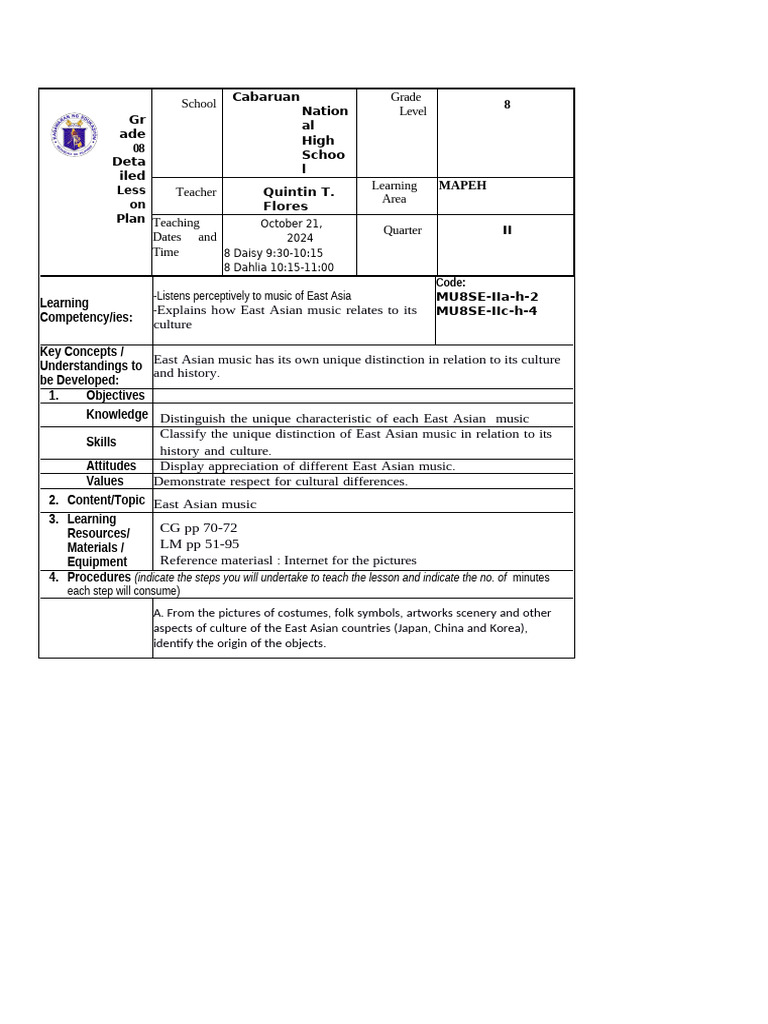 DLP MAPEH M Oct 21 '24 | PDF