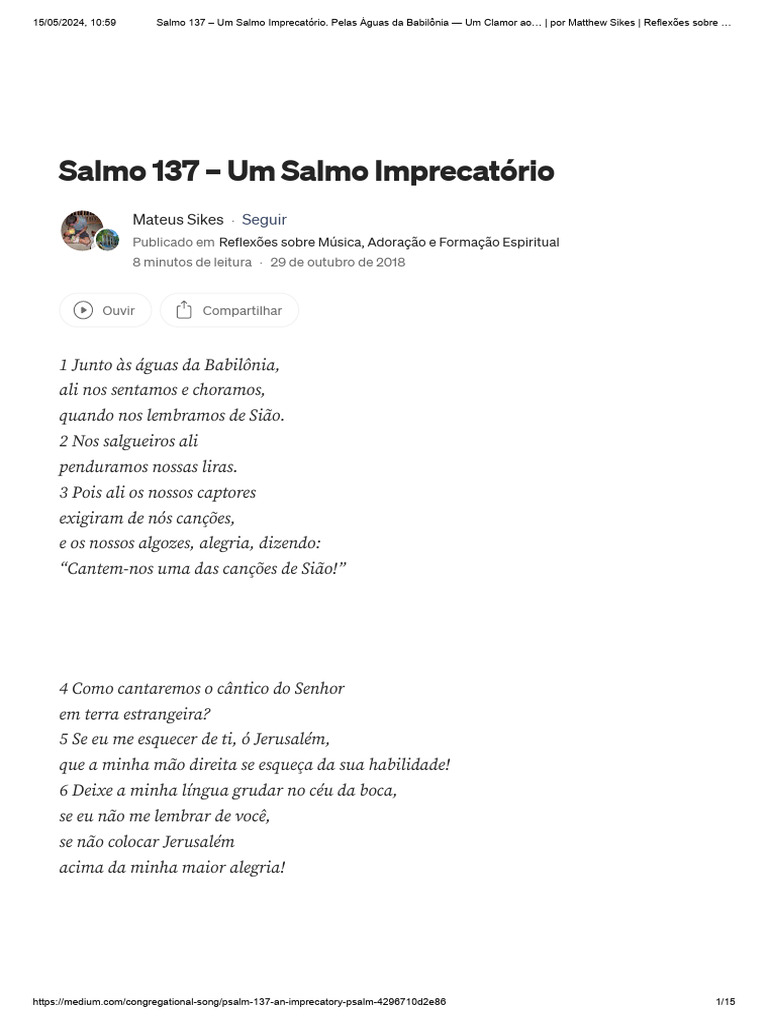 Salmo 137 - Um Salmo Imprecatório. Pelas Águas Da Babilônia - Um Clamor ...