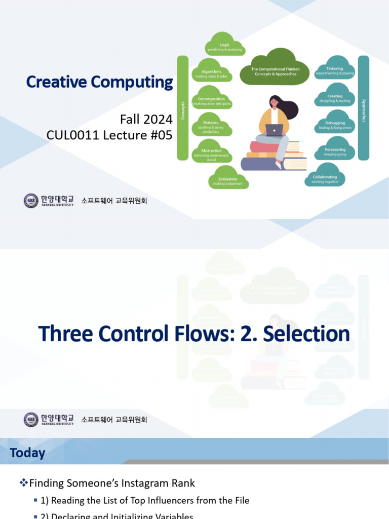 (CreativeComputing) Lecture5 - Three Control Flows - Selection | PDF