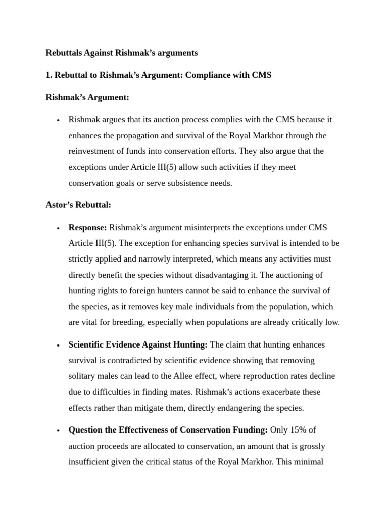 Rebuttals to Rishmak's Conservation Claims | PDF | Hunting | Law