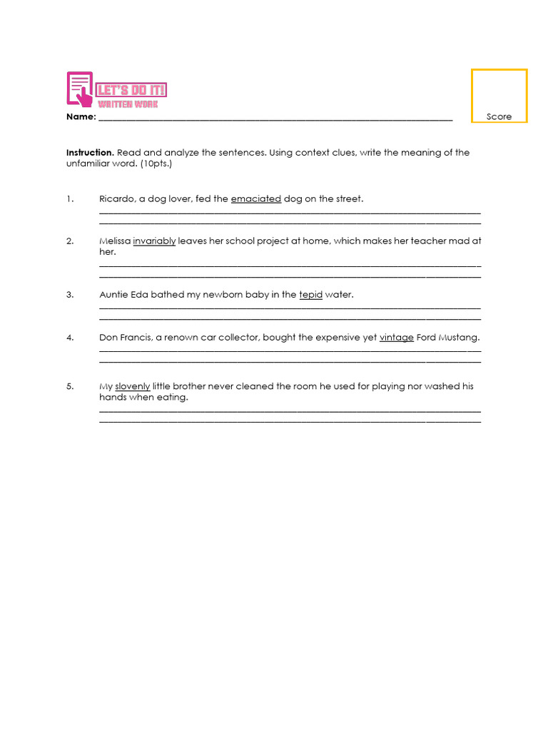 Day 05 English Written Activity Pdf