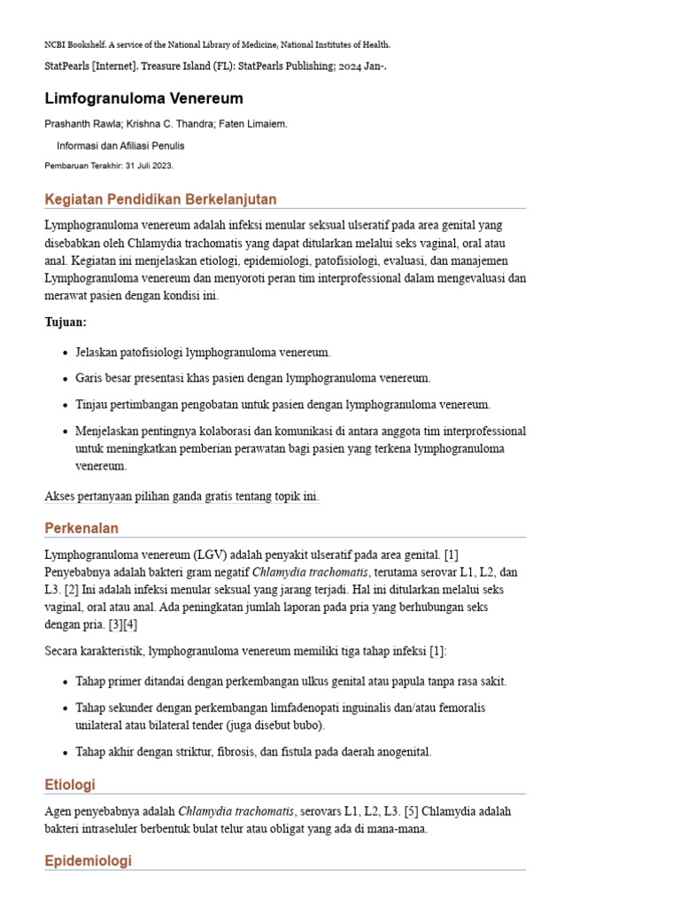 Lymphogranuloma Venereum - StatPearls - Rak Buku NCBI | PDF