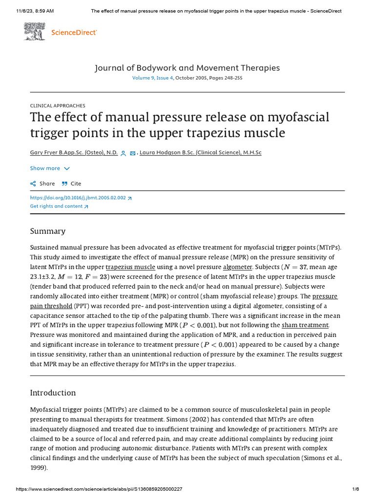 The Effect of Manual Pressure Release On Myofascial Trigger Points in ...