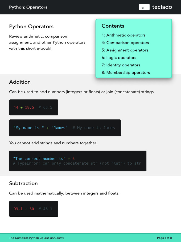 Operators (Cheatsheet) | PDF | Division (Mathematics) | Computers Operators (Cheatsheet) | PDF | Division (Mathematics) | Computers