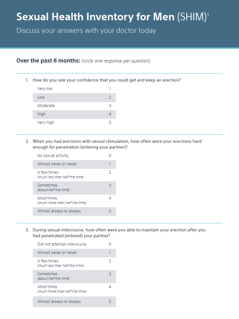 SHIM Questionaire | PDF | Sexual Intercourse | Sexual Reproduction