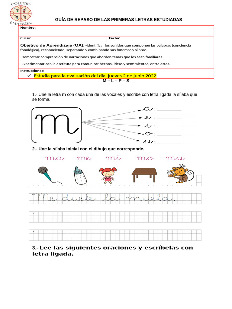 9 REPASO Letras M-L-P-S | PDF