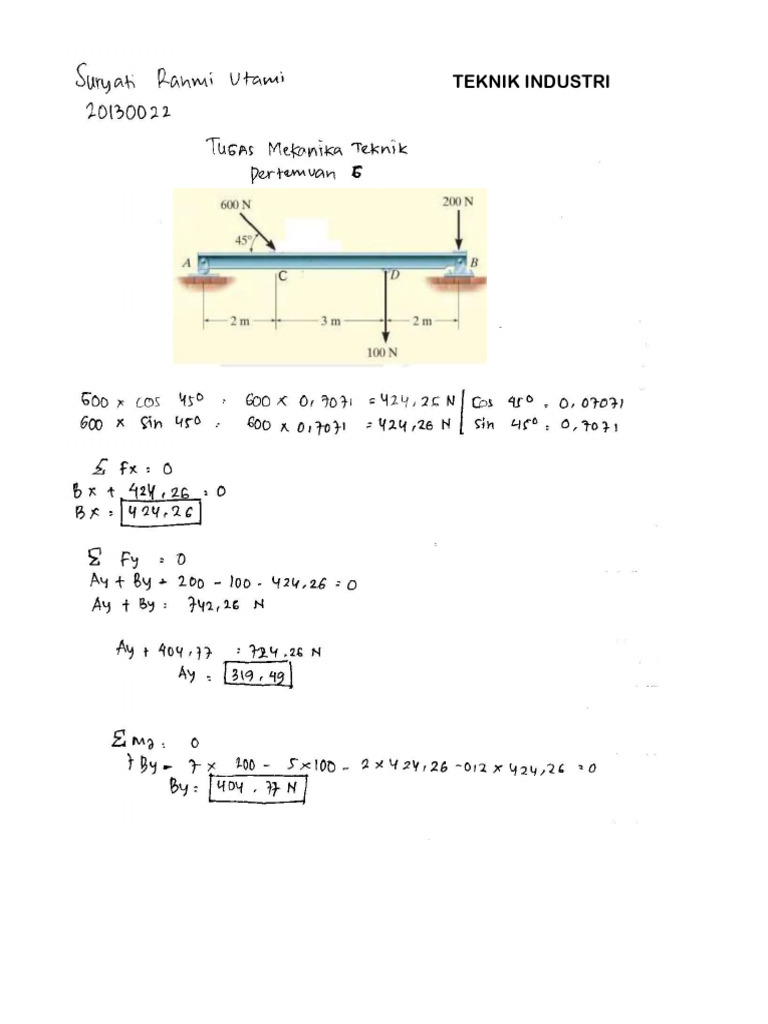 Suryati Rahmi Utami - 20130022 - Ti Tugas Mekanika Teknik Pert. 6 | PDF