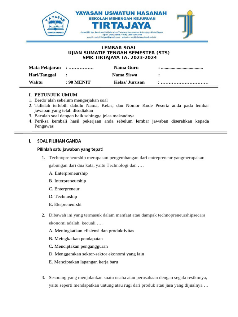 Soal Technopreneur Kelas X DKV | PDF | Échecs | Évolution de carrière