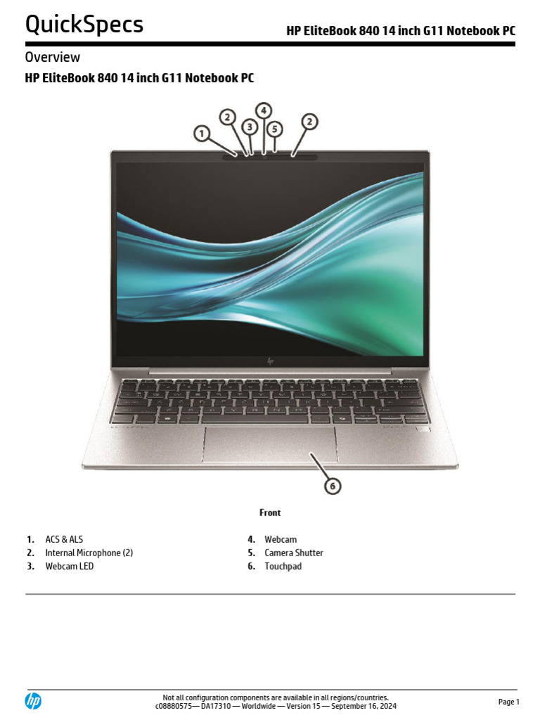 HP Elitebook 840 14 Inch G11 Notebook PC: Acs & Als Webcam Internal ...