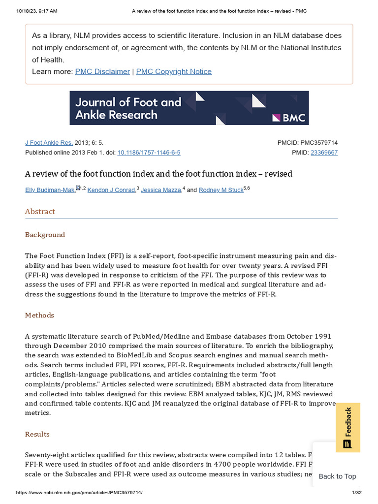 A Review of The Foot Function Index and The Foot Function Index ...