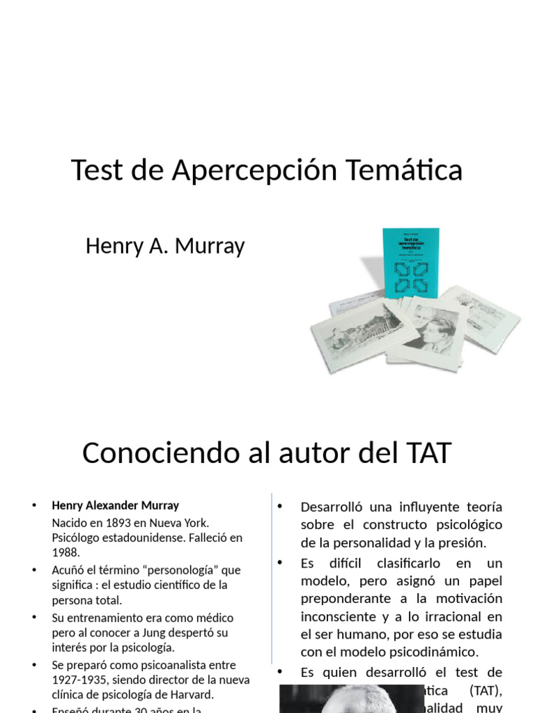 Fundamentos 2. Psicología, Resumen Test de Apercepción Temática TAT | PDF