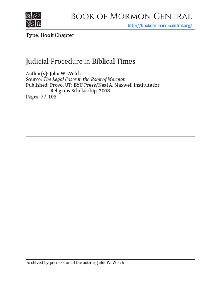 John W. Welch Judicial Procedures in Biblical Times 2008 | PDF