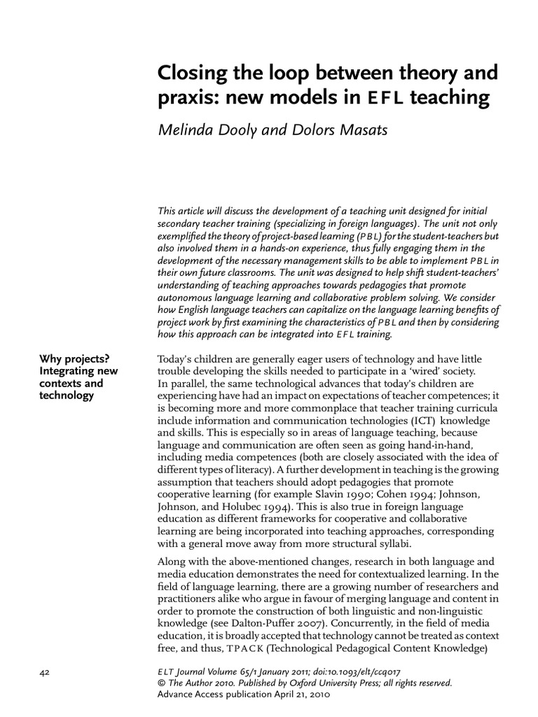 Closing The Loop Between Theory and Praxis - New Models in E F L ...