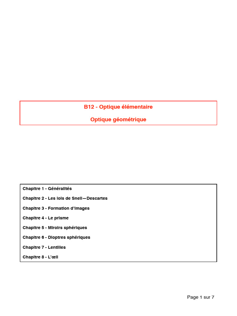 Optique géométrique-Chapitre-1-Généralités | PDF