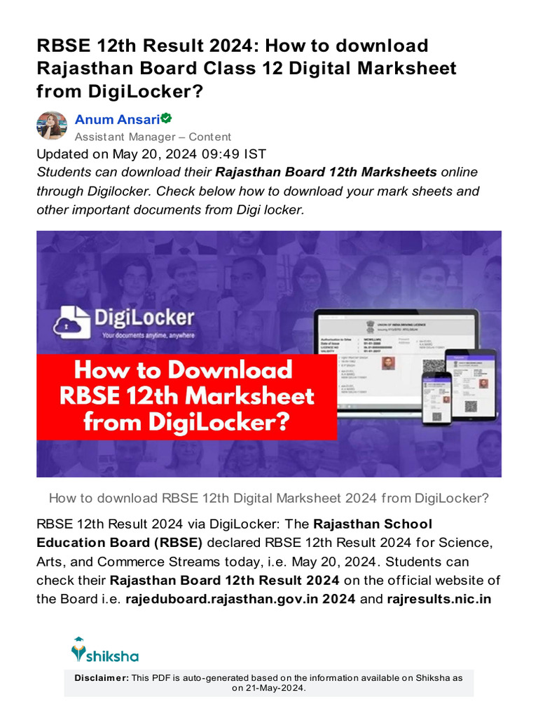 Rbse 12Th Result 2024: How To Download Rajasthan Board Class 12 Digital Marksheet From ...