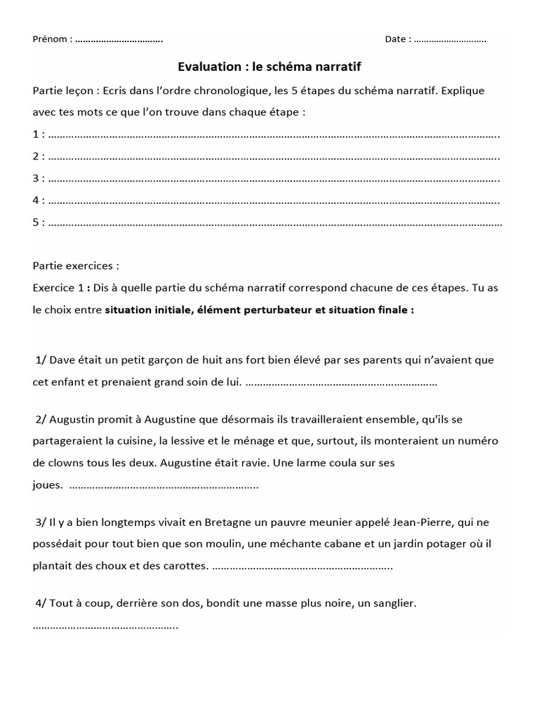 Evaluation Schéma Narratif | PDF