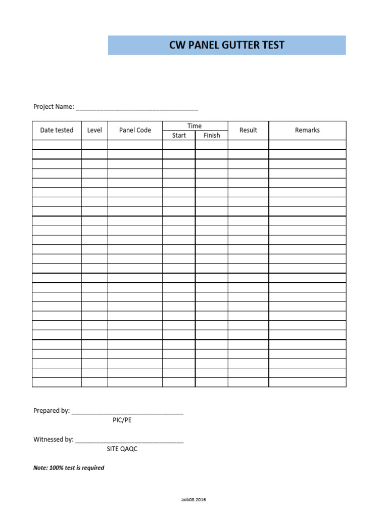 CW Panel Gutter Test Checklist | PDF
