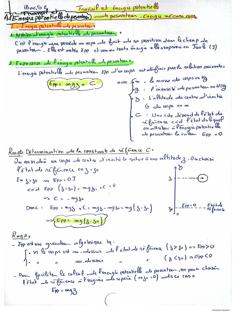 Cours Travail Et Énergie Potentielle de Pesanteur - Énergie Mécanique | PDF