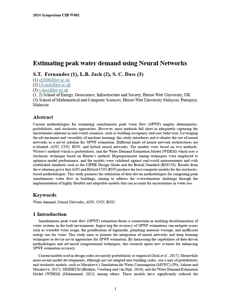 Estimating Peak Water Demand Using Neural Networks | PDF | Artificial Neural Network | Science ...