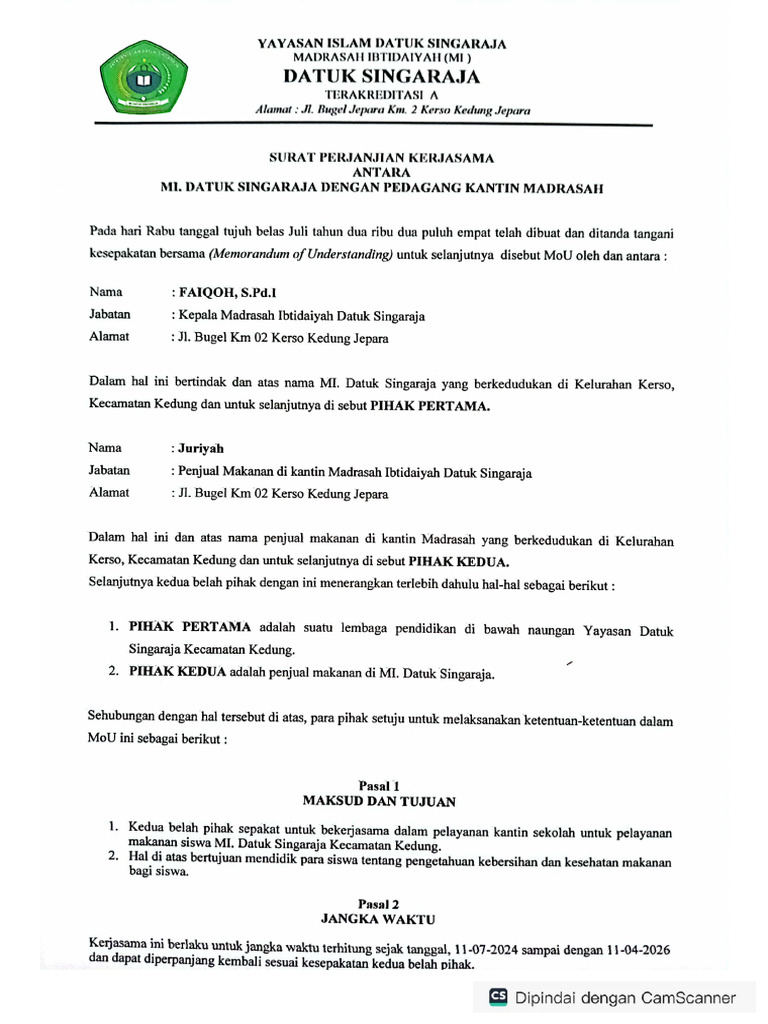MoU Dengan Kantin | PDF