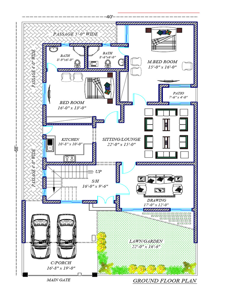 40x68 House Plan | PDF