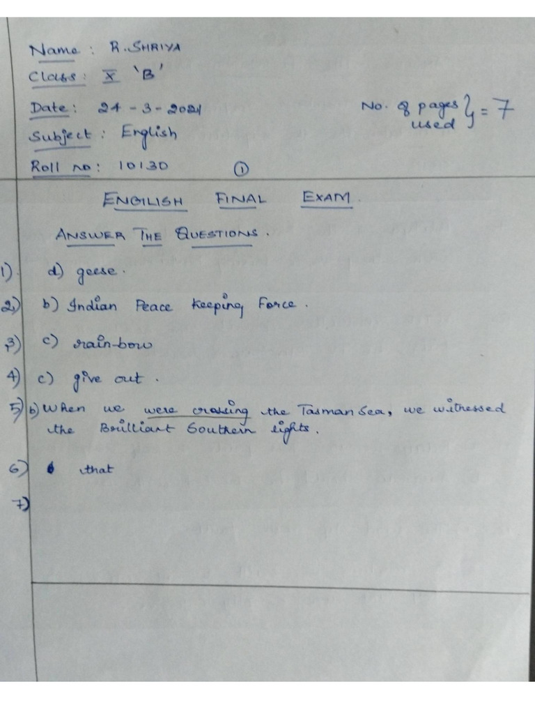 R.shriya - X B - English Final Exam | PDF