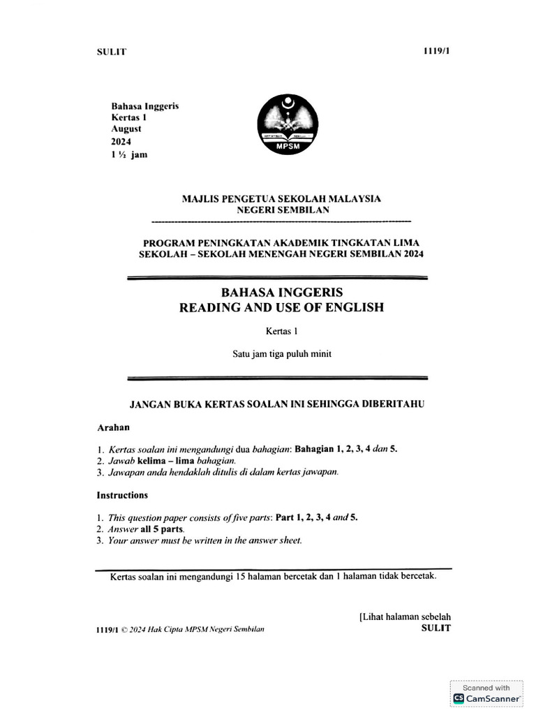 Trial K1 BI SPM 2024 - Negeri Sembilan | PDF