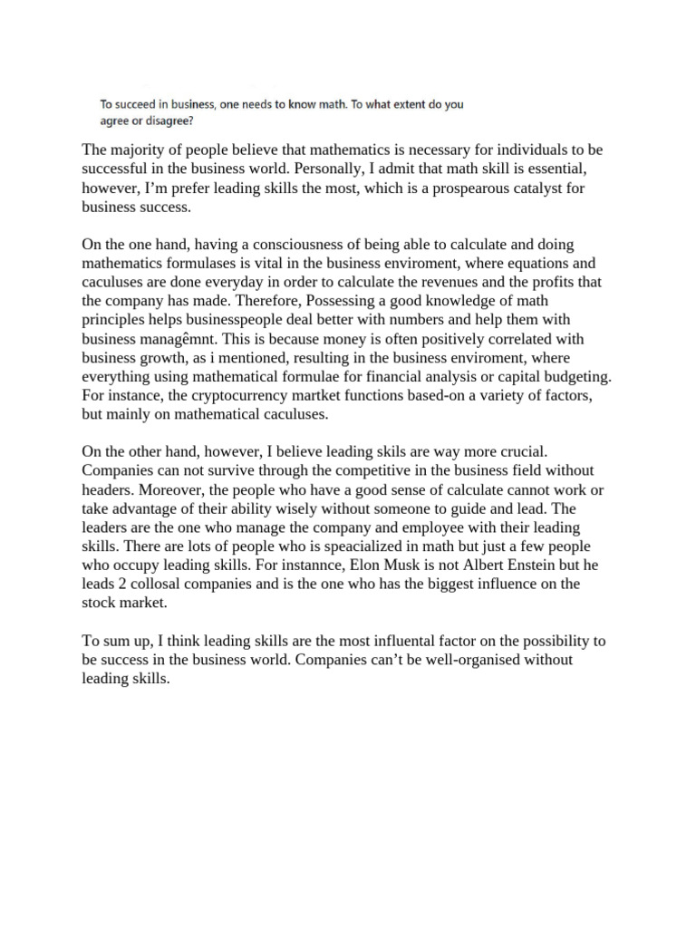 Writing Task 2 (To Succeed in A Business... ) | PDF