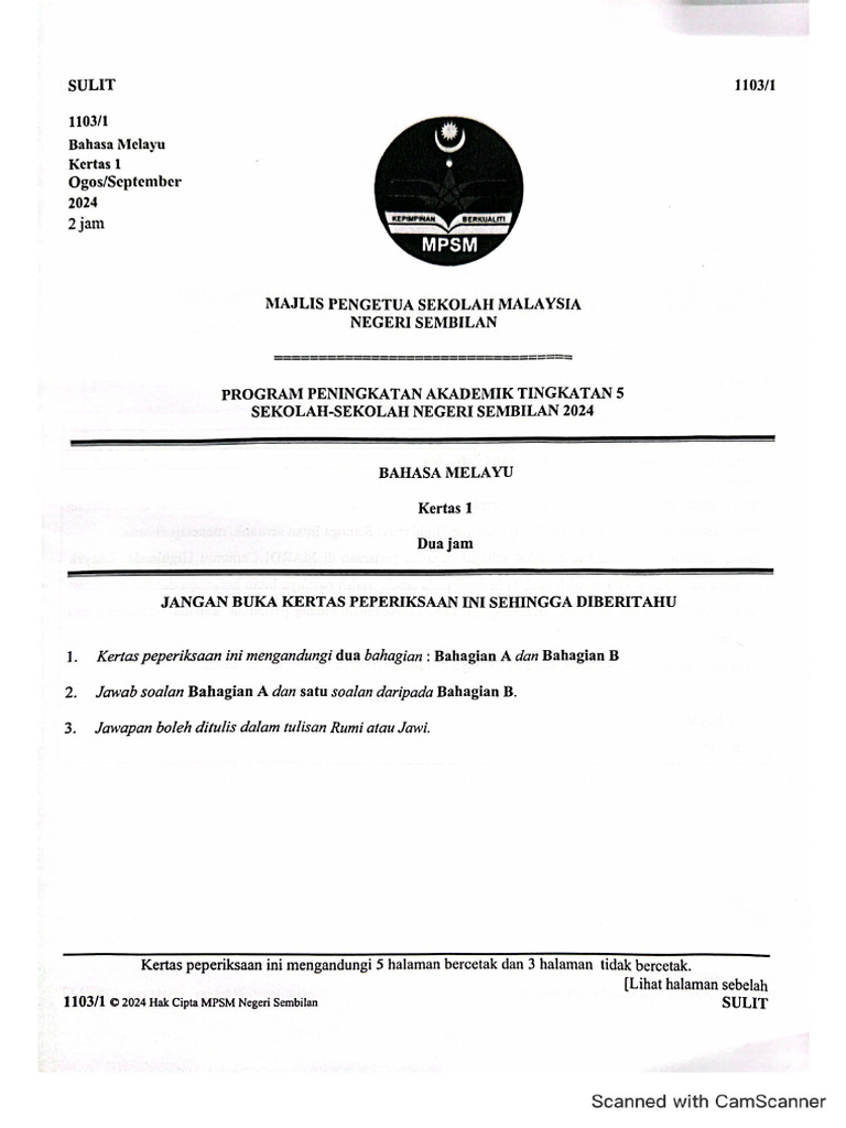 Trial K1 BM SPM 2024 - Negeri Sembilan | PDF