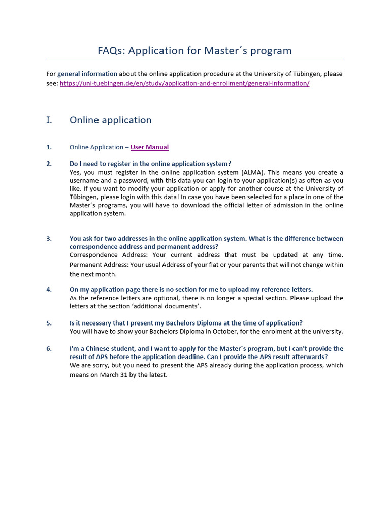 FAQs Master Application 2024 | PDF